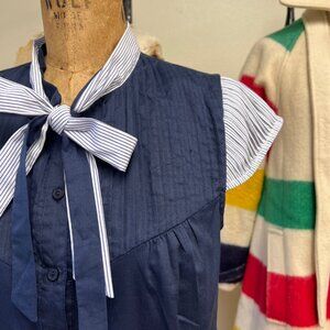 French Chic | Tops | Nwt 200s Deadstock Demure Neck Tie Pleated Cap ...